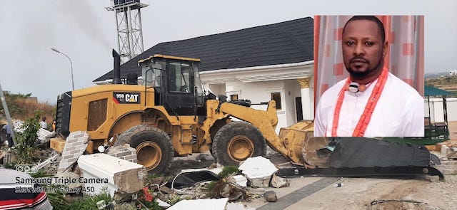 Mansion of ex-Tonto Dikeh's boyfriend Kpokpogiri demolished in Abuja - P.M. News