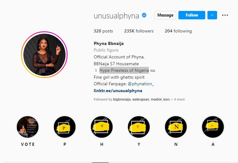 BBNaija 7: Phyna becomes first housemate to be verified on Instagram ...