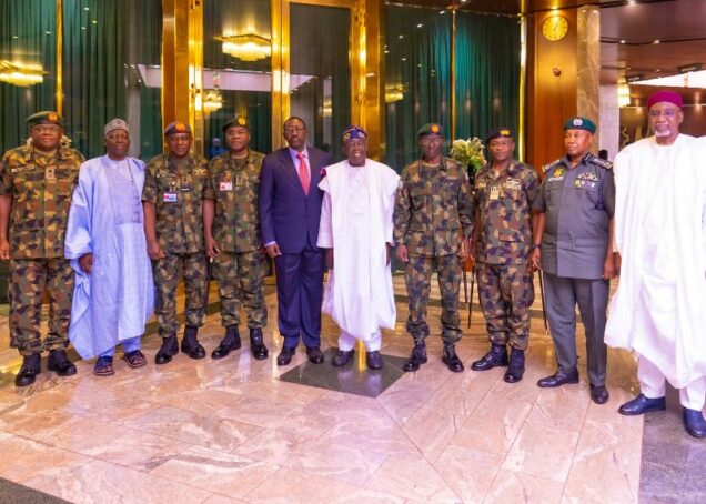 Moment Tinubu held first security meeting with service chiefs (Photos) - P.M. News