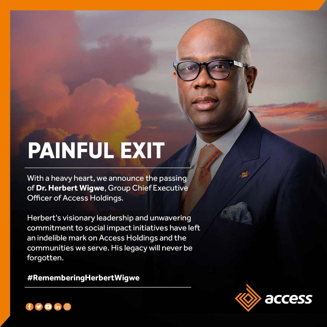 Access Bank officially announces CEO Wigwe's death - P.M. News