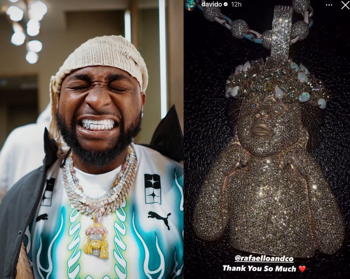 Davido shows off new gold necklace, diamond teeth (Photos) - P.M. News