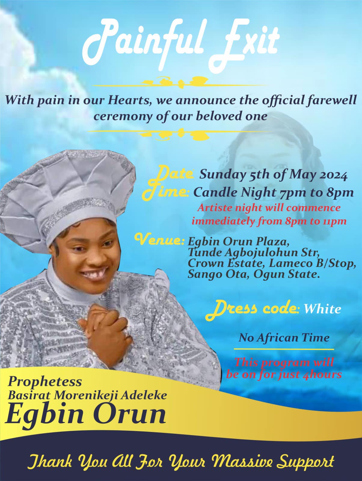 PHOTO: Farewell ceremony for late Gospel singer Egbin Orun announced
