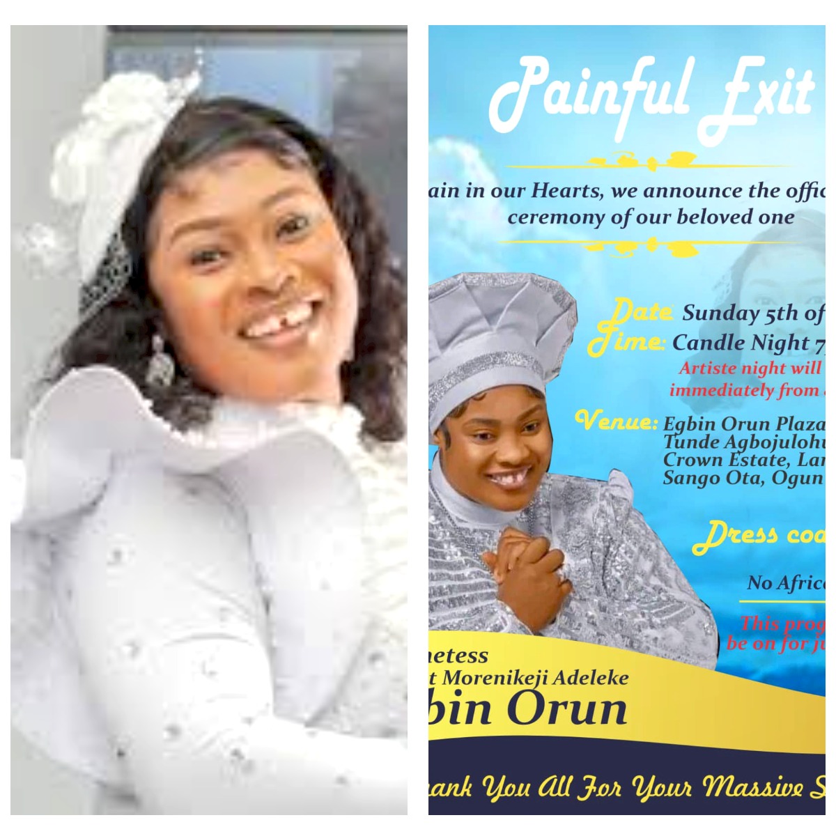 PHOTO: Farewell ceremony for late Gospel singer Egbin Orun announced