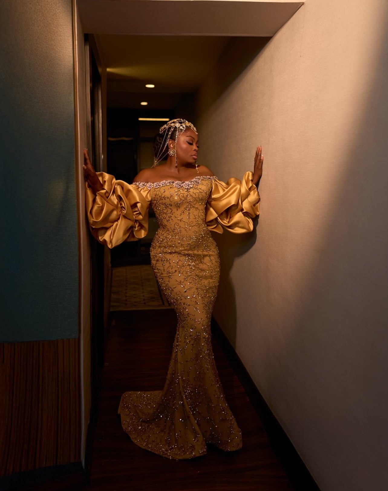 PHOTOS: Funke Akindele shines in gold at Priscilla Ojo’s wedding finale