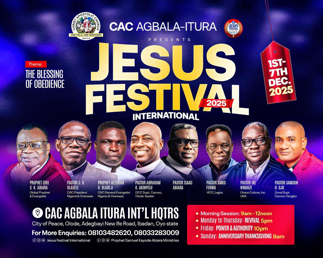 Ibadan to stand still as CAC Agbala Itura hosts Jesus Festival ...